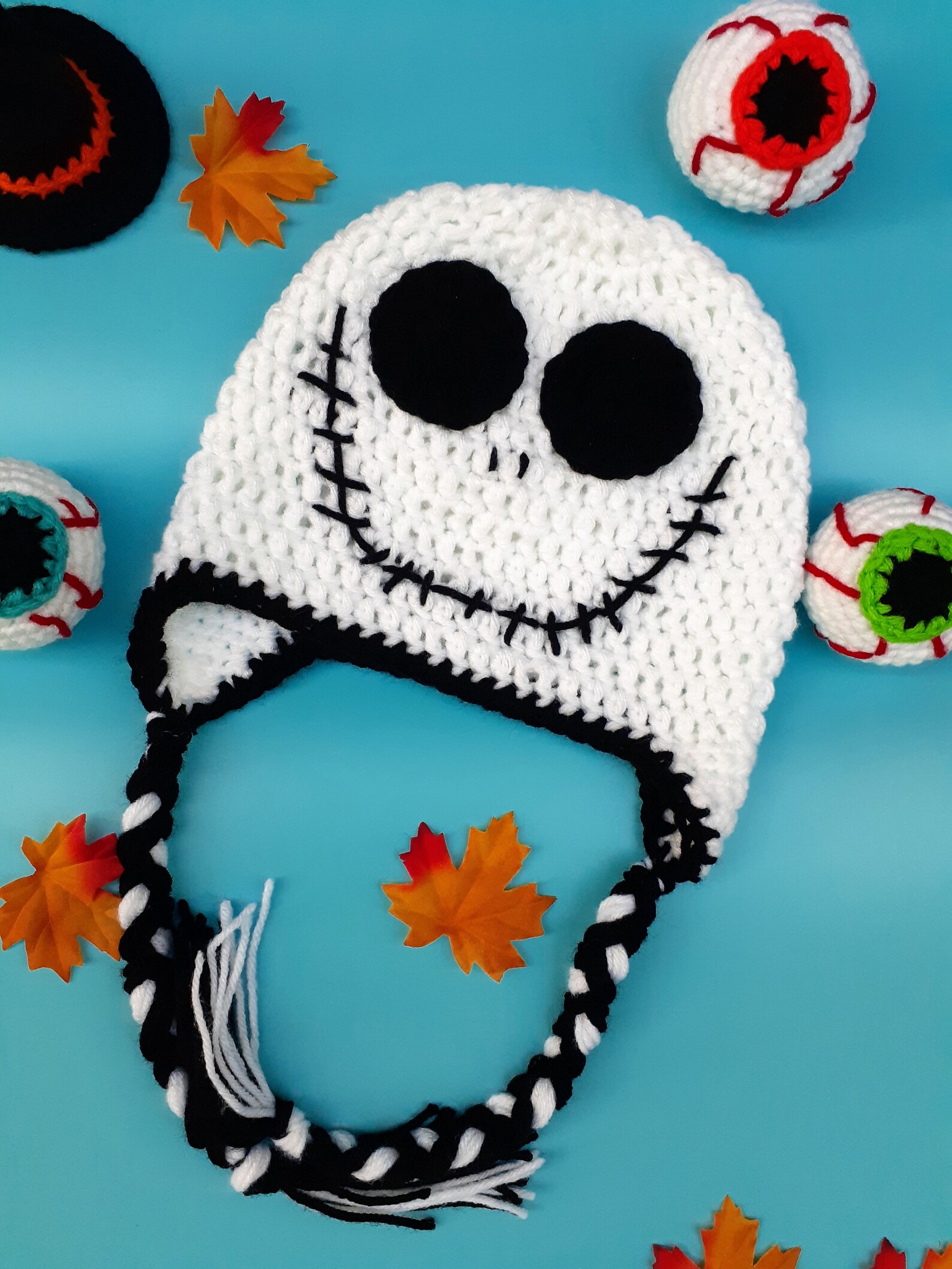 Skeleton Beanie, Halloween Earflap Hat, White Skeleton Hat, Costume ...