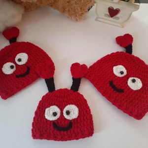 Love Bug Beanie, NB Love Bug, Red Hearts, February Baby, 3-6 Valentine ...