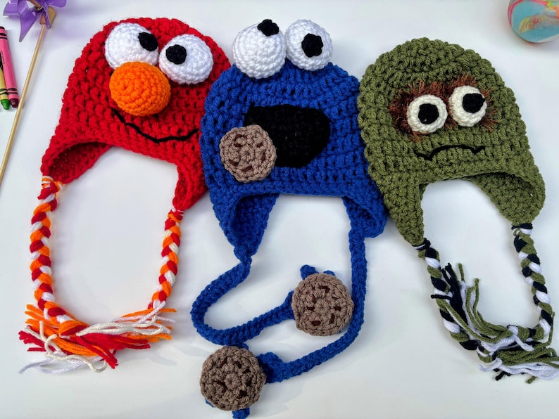 Muppet Inspired Beanies, Elmo Hat, Cookie Monster Hat, and Oscar the ...
