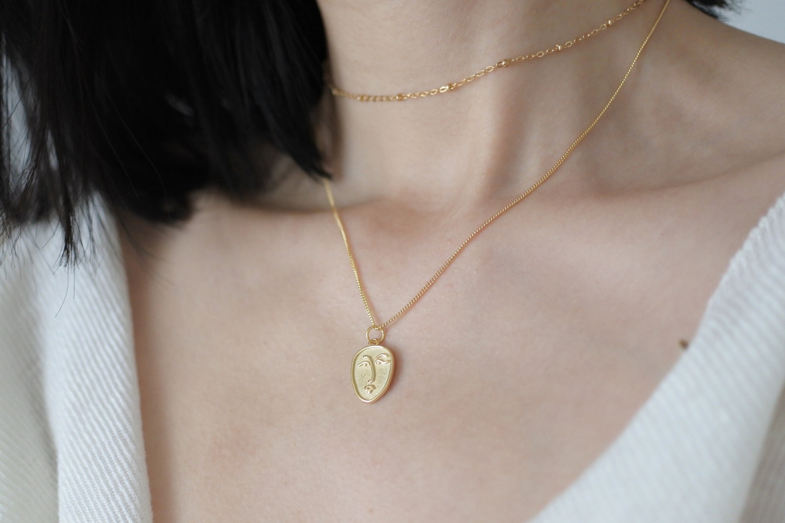Sterling Silver Abstract Face Necklace Minimalist Gold Plated Necklace ...