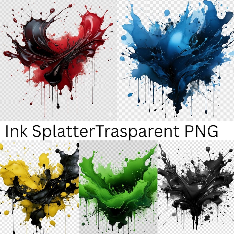 Ink Splatter PNG Set - Transparent Watercolor Splotches Clipart ...