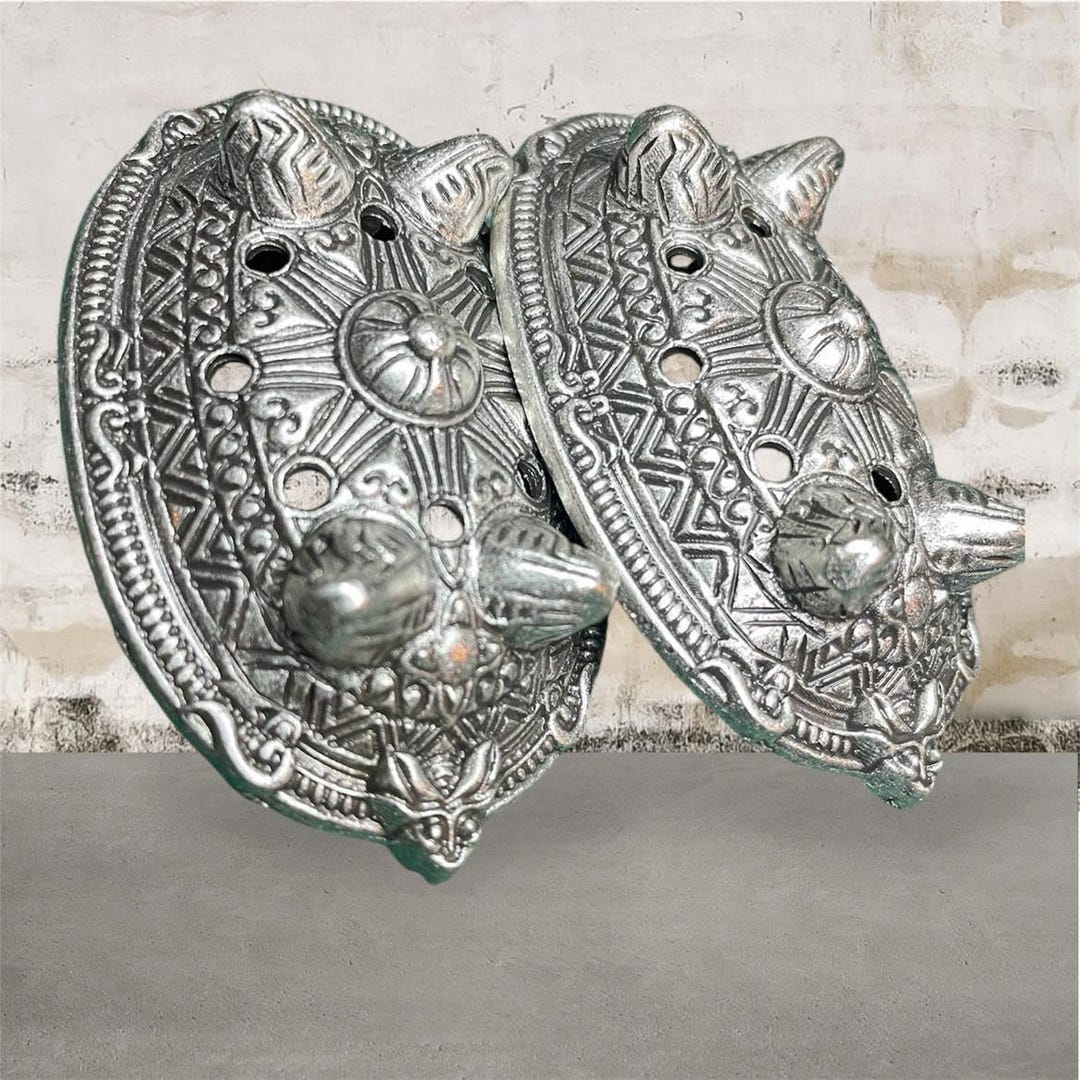 Viking Turtle Brooches Set LARGE Silver. Apron Brooches, Medieval ...