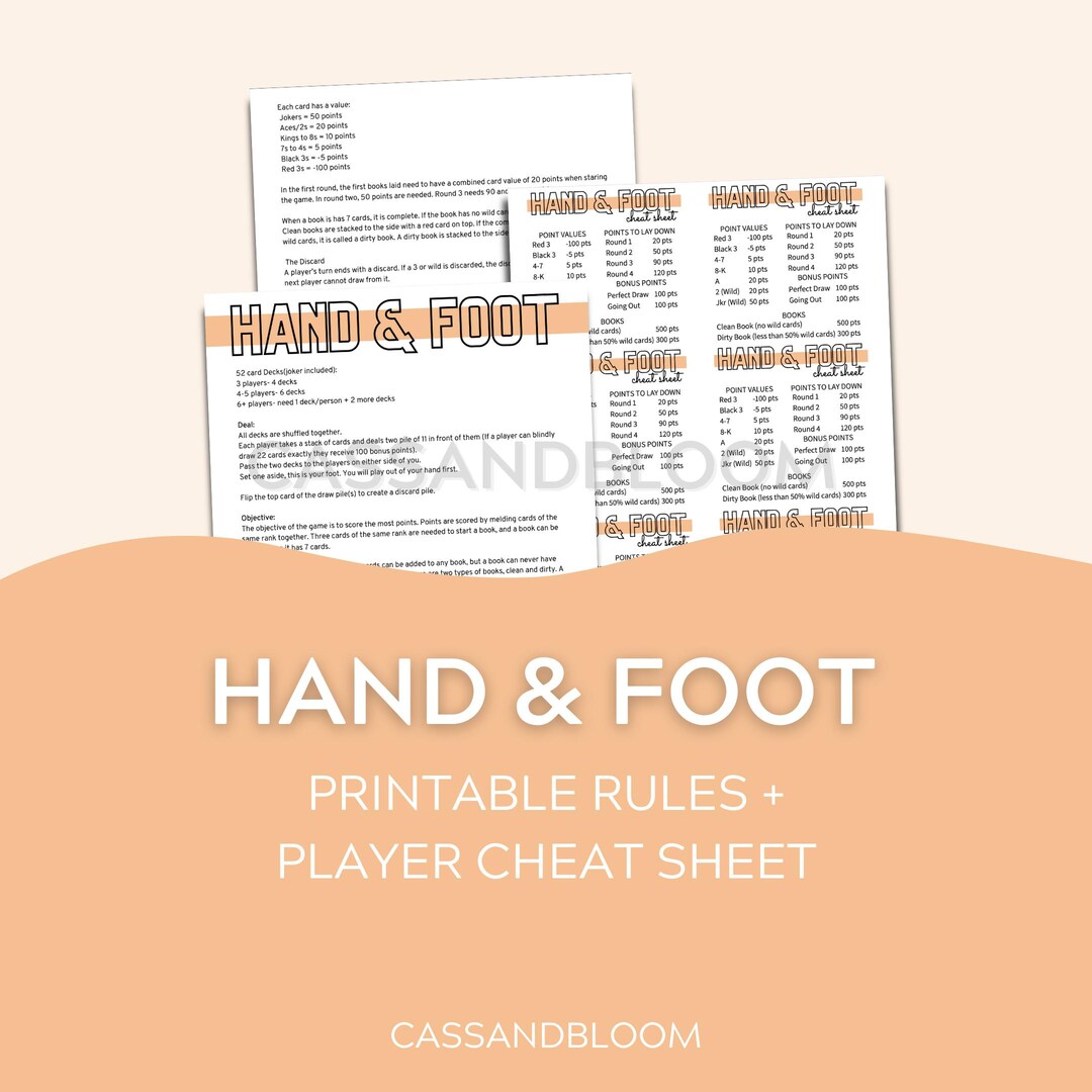 Hand & Foot Rules | Score Card | Cheat Sheet | Printable - Etsy