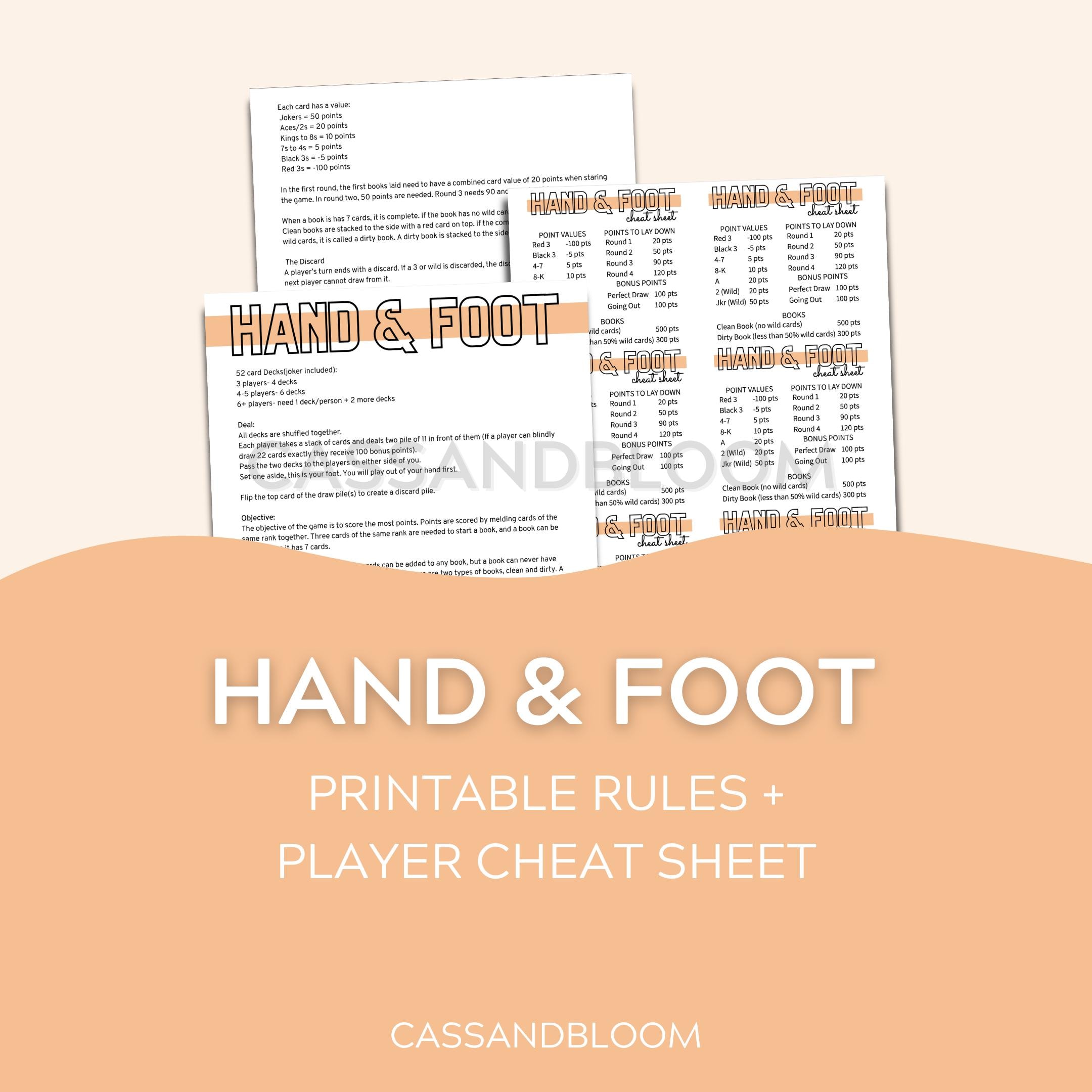 Hand & Foot Rules | Score Card | Cheat Sheet | Printable - Etsy