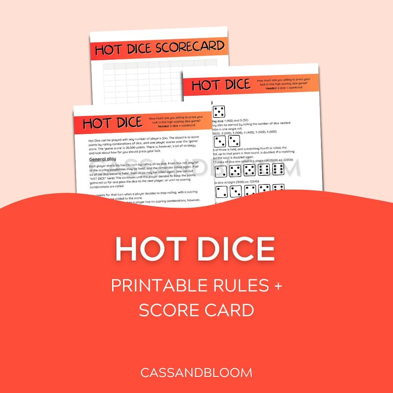 Hot Dice Rule Sheet & Score Card Printable - Easy-to-follow Game ...