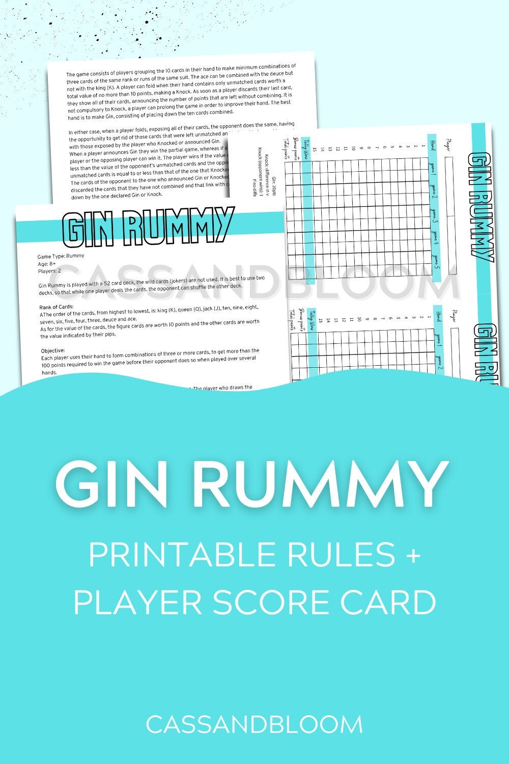 Gin Rummy Rules Score Card Printable | Etsy
