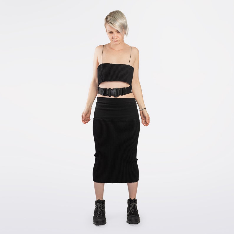 Figure-hugging Skirt Futuristic Pencil Skirt Black Jersey - Etsy