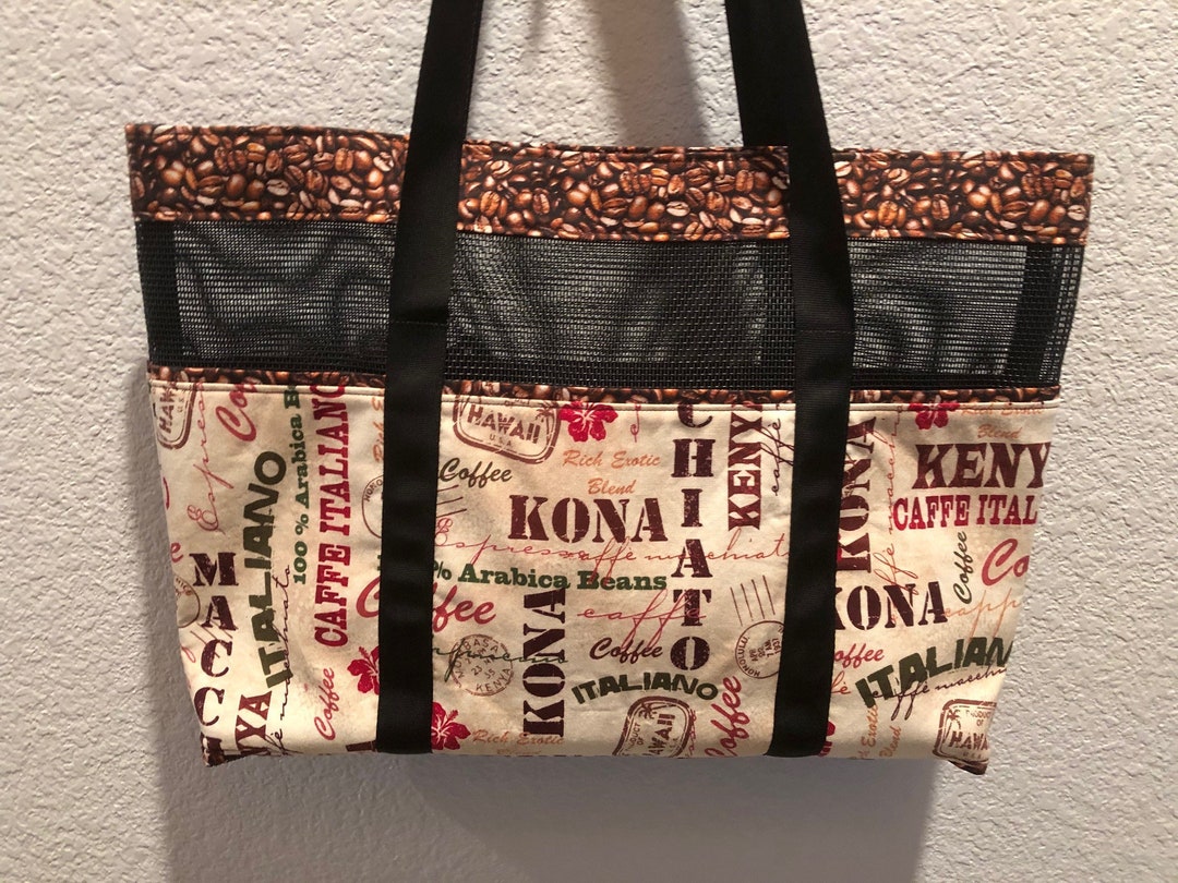 Coffee Tote Bag With Pockets, Drink Holder and Magnetic Closure, Book ...