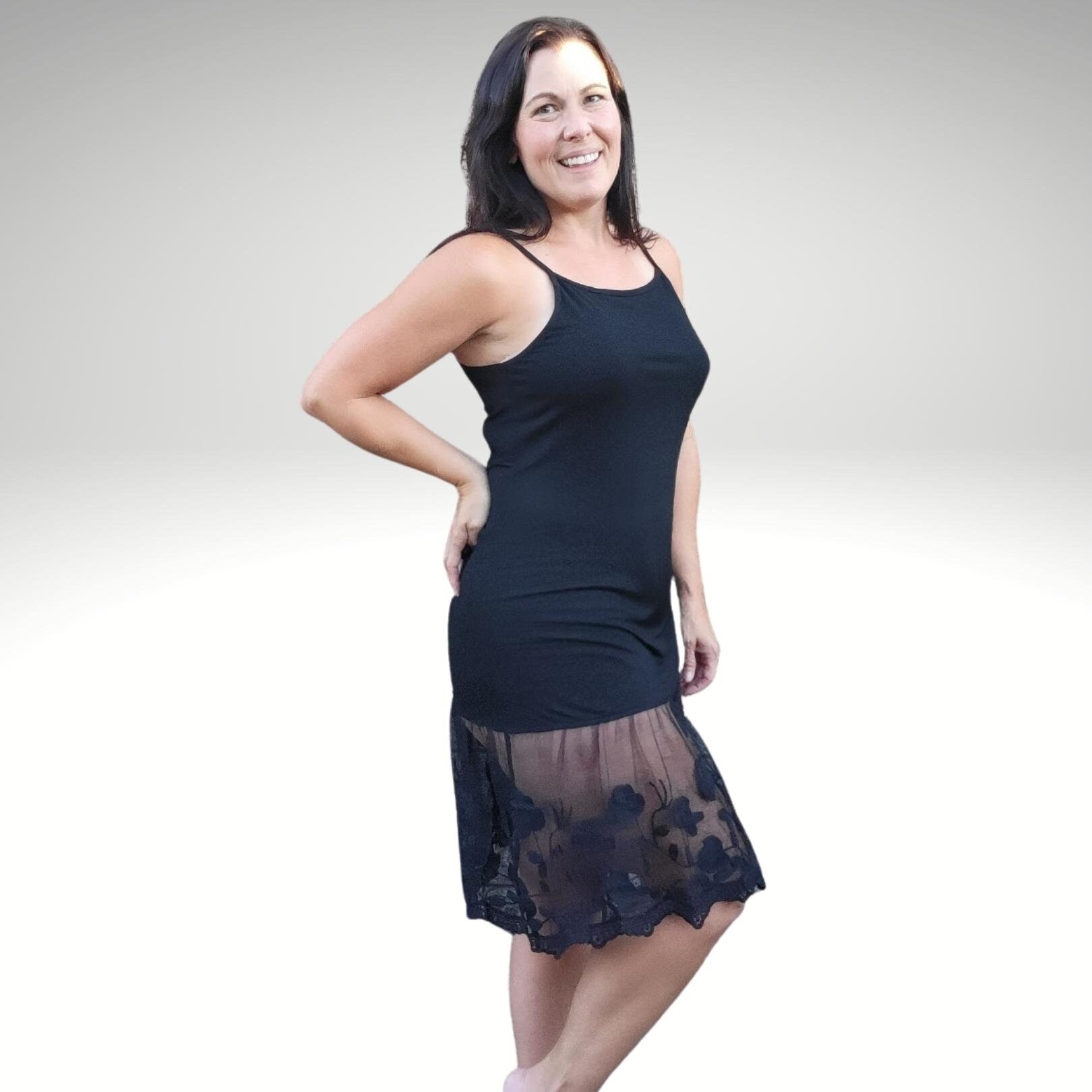 Black Stop and Smell the Roses Dress Extender Slip Extender Dress Slip ...