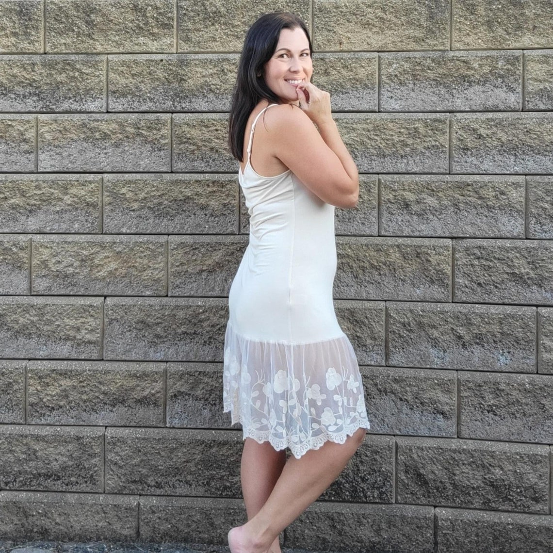 Taupe Beige Stop and Smell the Roses Dress Extender Slip Extender Dress ...