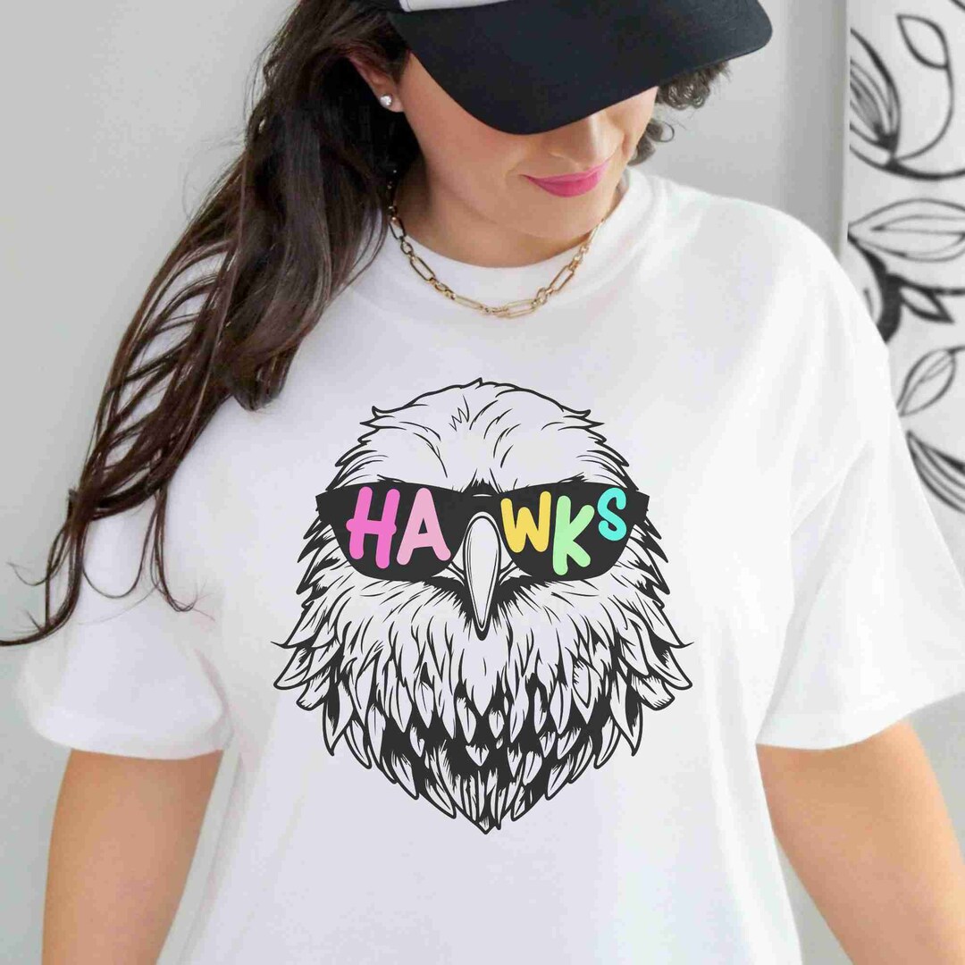 Colorful Letter Sunglasses Hawks Mascot School Spirit Teacher T-shirt ...