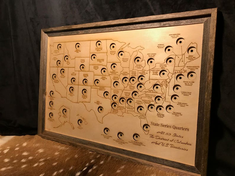 50 State Quarter Map State Quarters Coin Display Quarter | Etsy