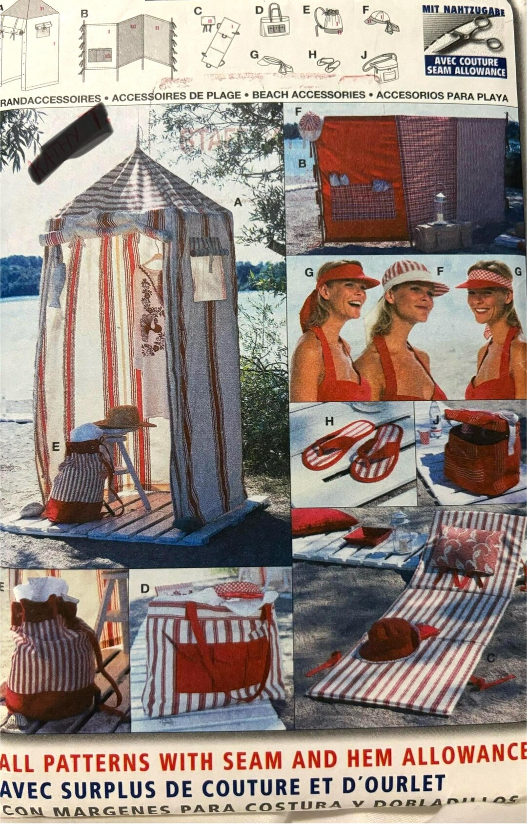 Sewing Pattern Burda 8113 Beach Accessories Tent Beach Bag Wind Screen ...