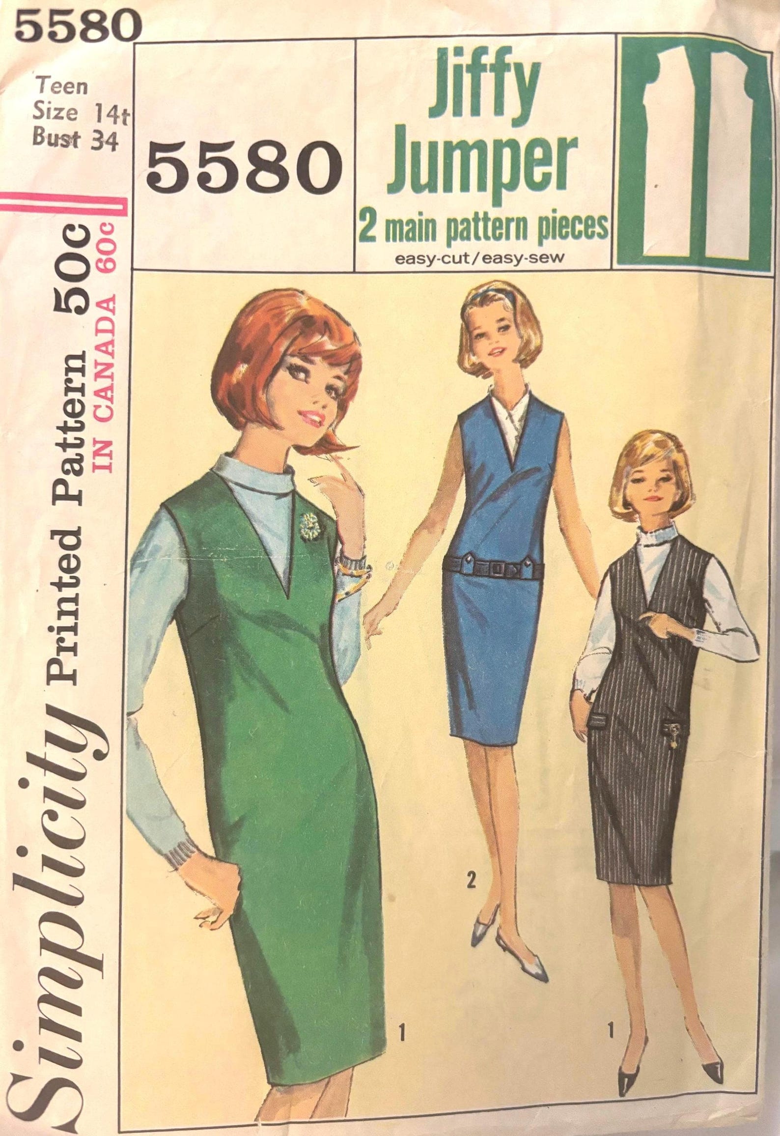 Vintage 70's Simplicity 5580 Sewing Pattern Women's Misses Jiffy Jumper ...