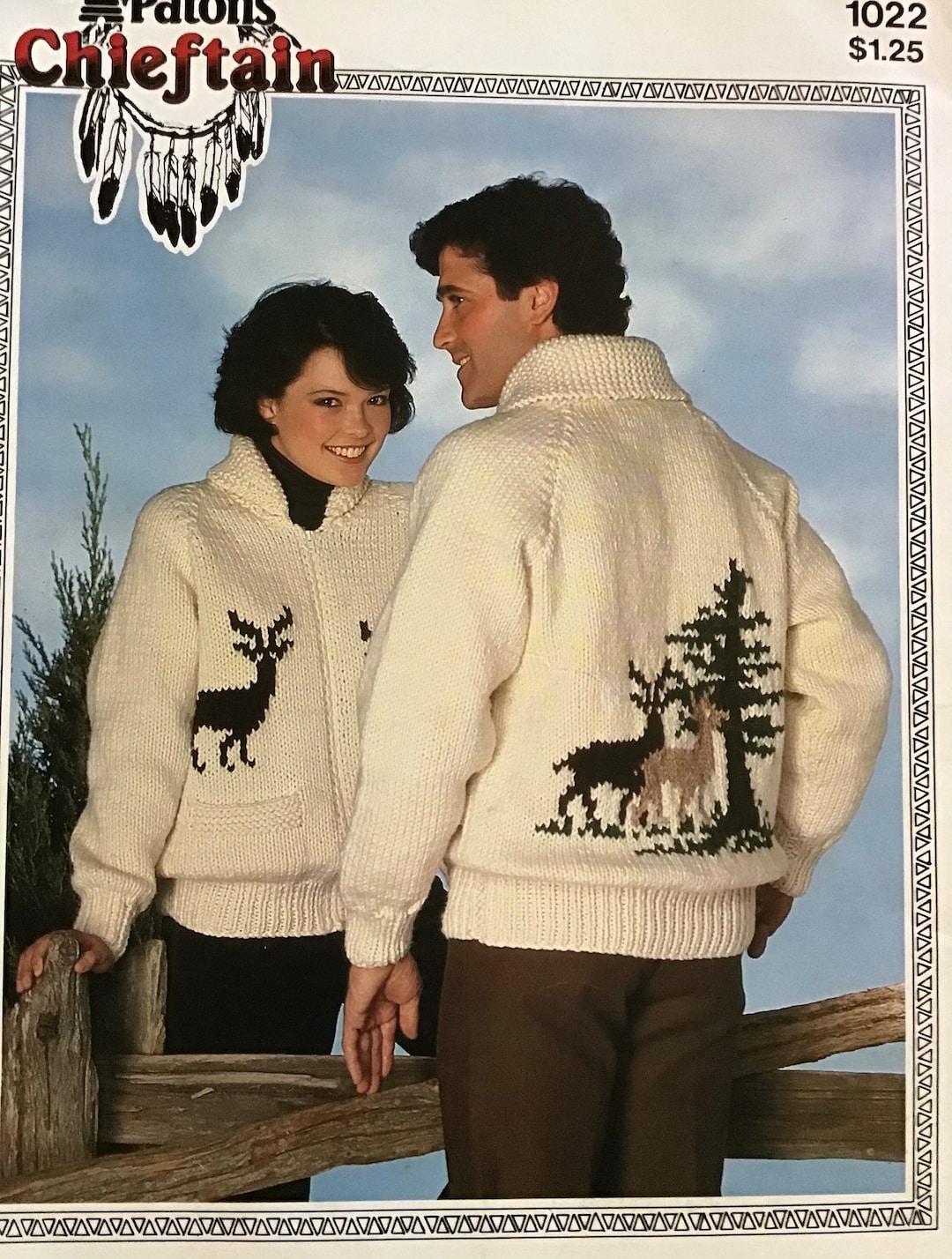 Patons Chieftain Knitting Pattern Men’s & Women’s Reindeer Cardigan ...