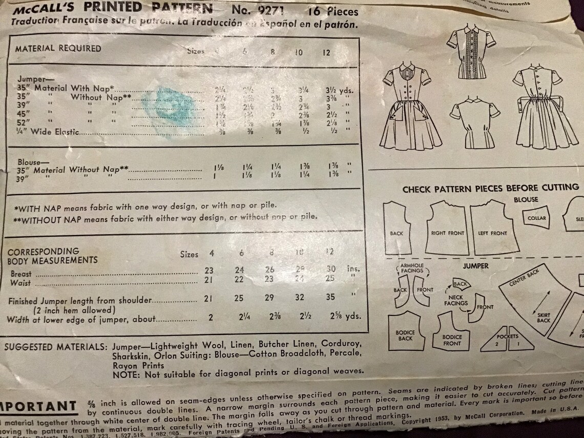Vintage 50's Sewing Pattern Simplicity 9271 Girl's - Etsy