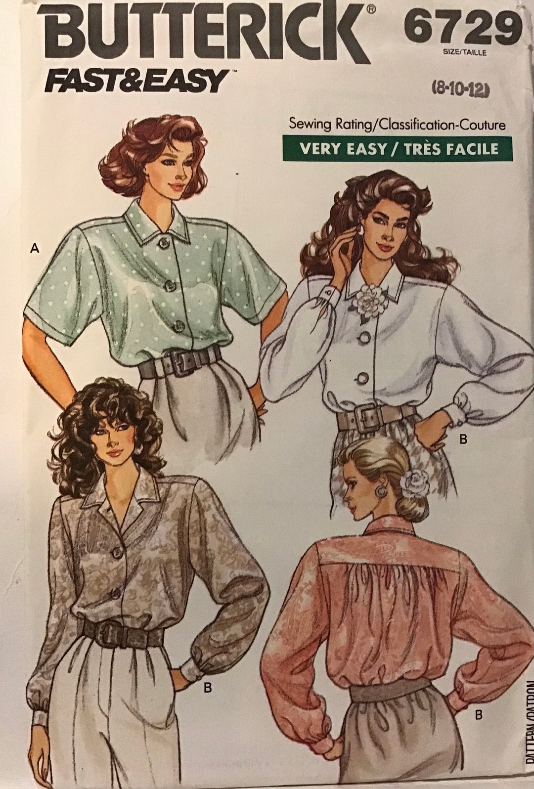 Sewing Pattern Butterick 6729 Womens Blouse Sz 8-10-12 Bust 31.5-32.5 ...