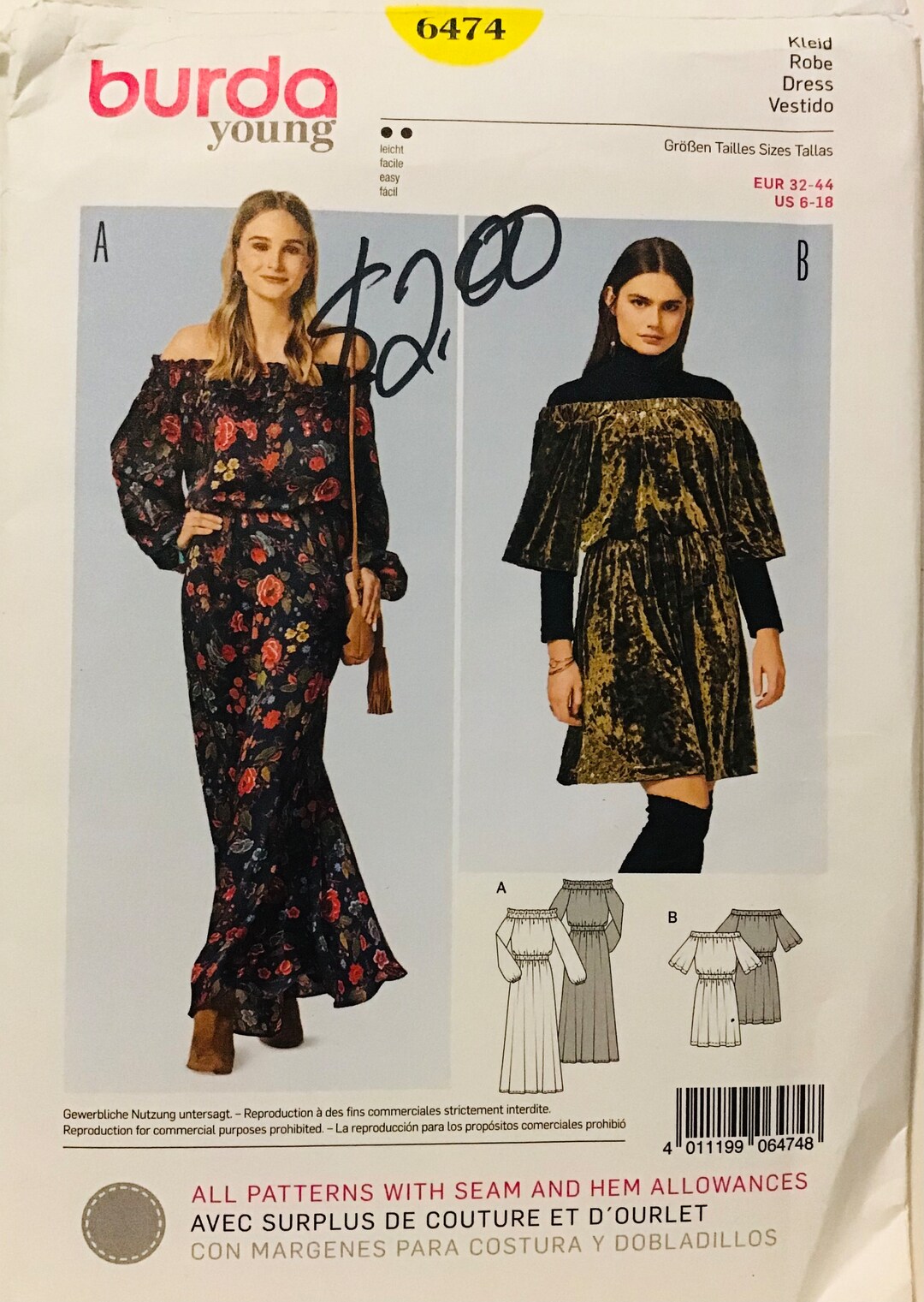 Sewing Pattern Burda 6474 Women’s Misses’ Off-shoulder Dress - 2 ...