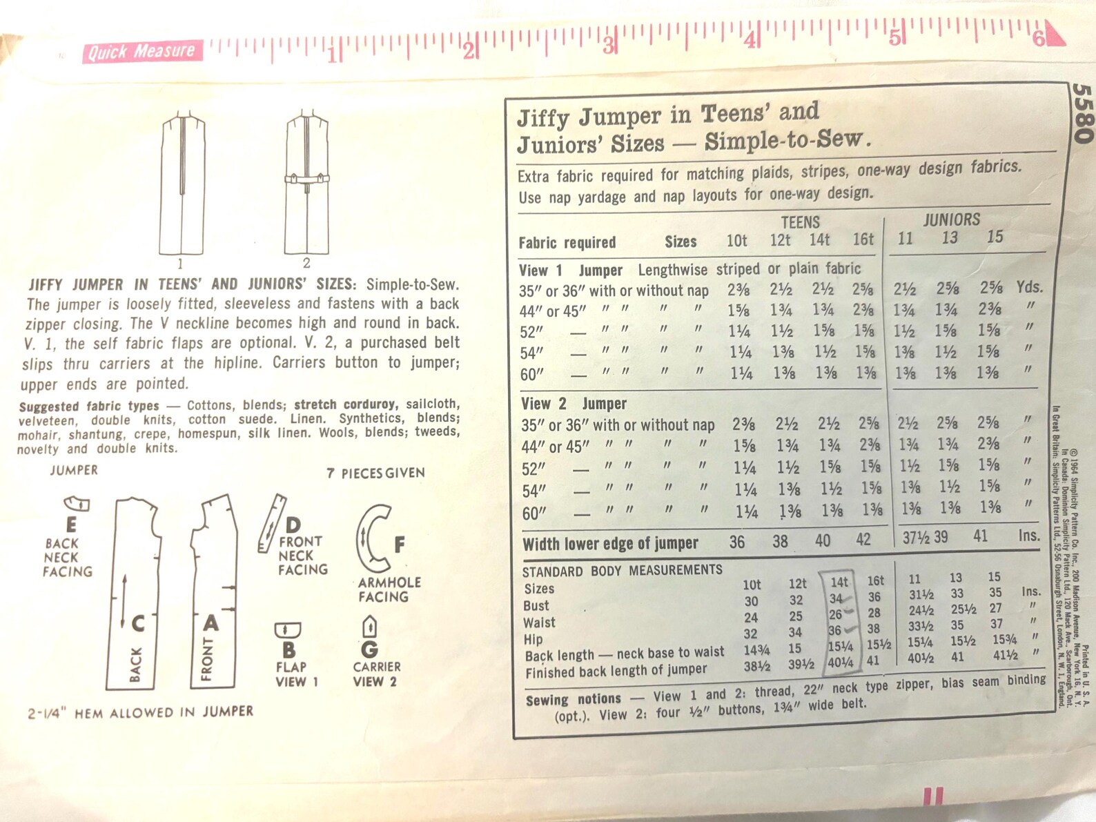 Vintage 70's Simplicity 5580 Sewing Pattern Women's Misses Jiffy Jumper ...