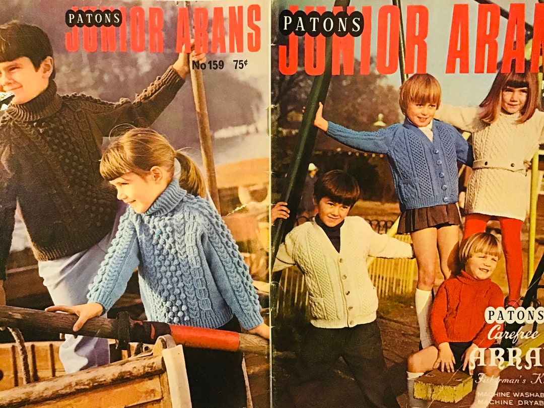 Patons Junior Arans Knitting Pattern Girls Boys Aran Cardigan Sweater ...