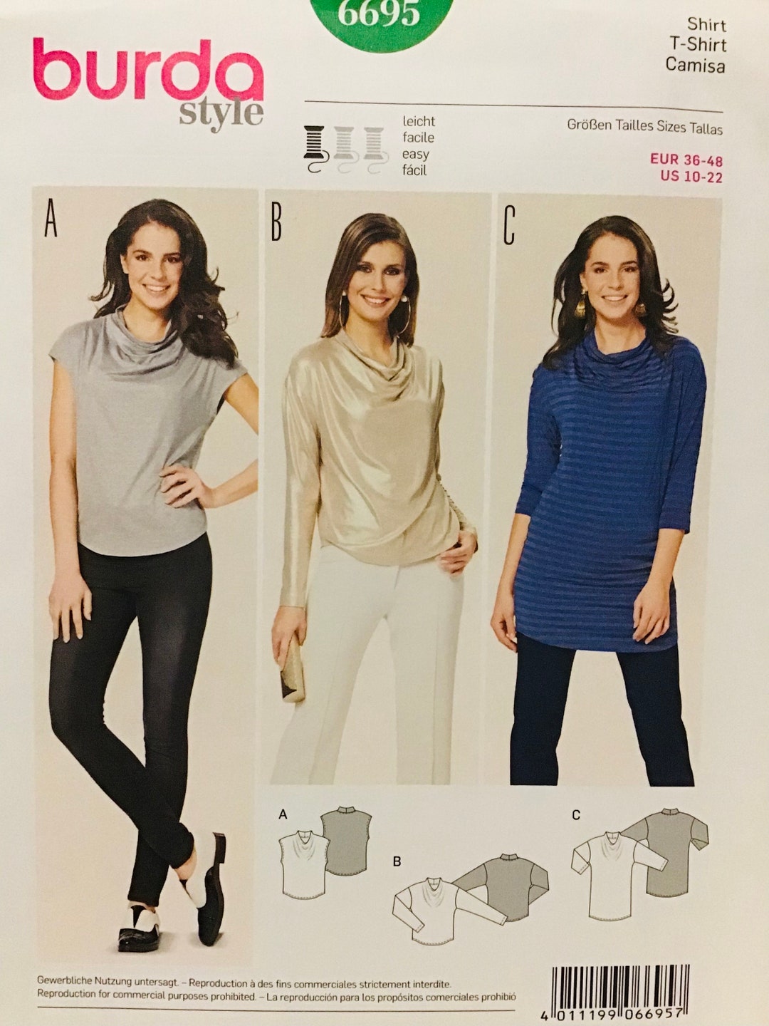 Sewing Pattern Burda 6695 Women’s Misses’ Semi-fitted Shirt Size 10-12 ...