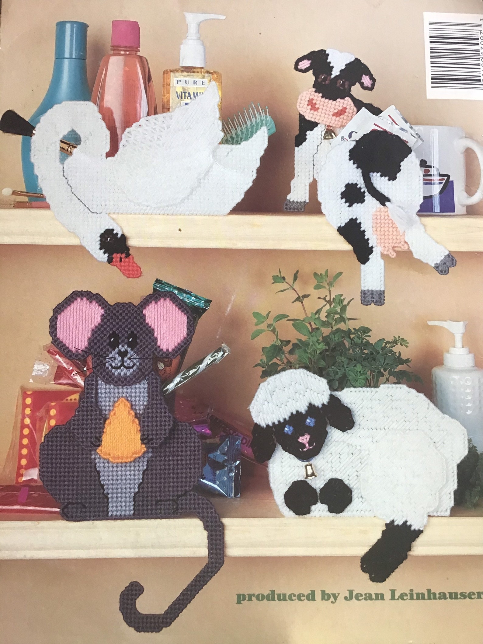 Plastic Canvas Shelf Sitters - Cow Swan Mouse Raccoon Teddy Puppy Cat ...