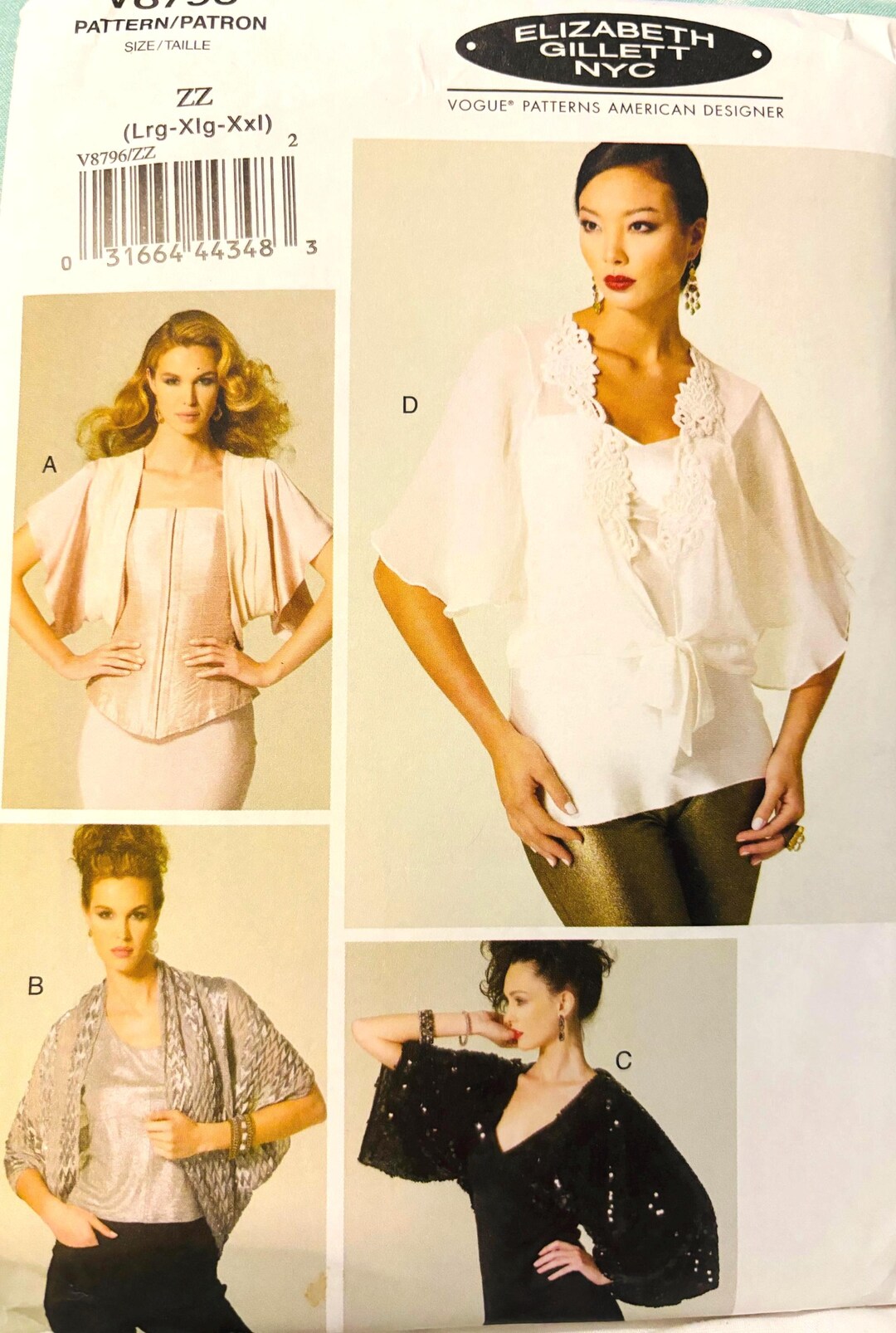 Sewing Pattern Elizabeth Gillett Vogue 8796 Womens Unlined and Lined Jacket Sz L-XL-XXL Bust 38 ...