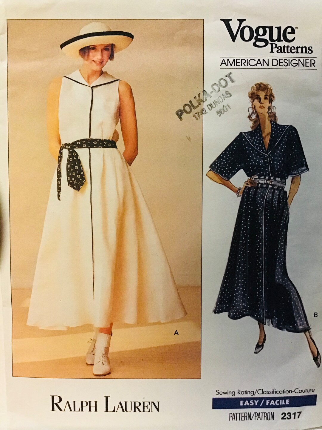 Sewing Pattern Vogue 2317 Ralph Lauren Women’s Dress Above Ankle - Size ...