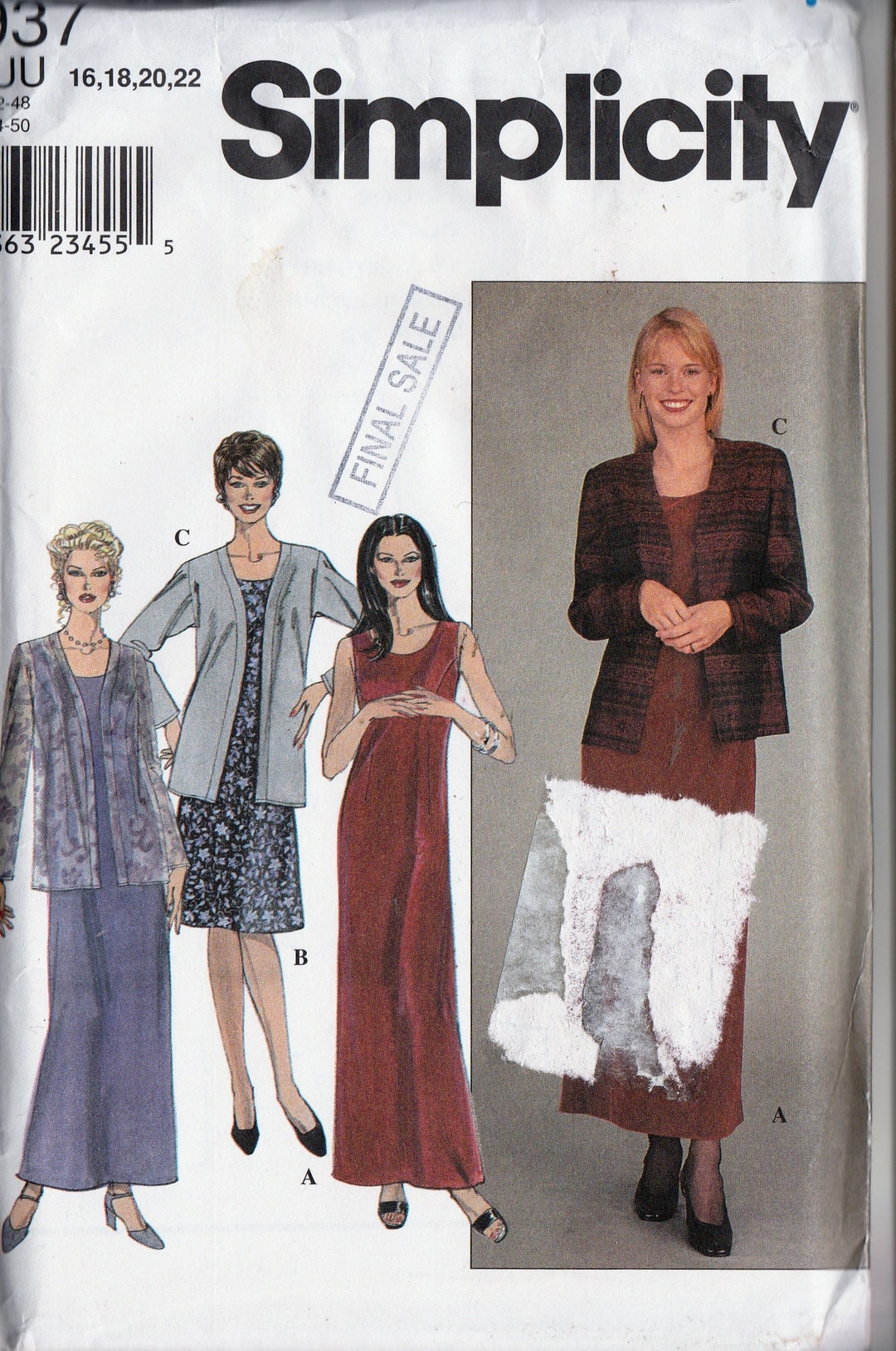 Simplicity 8937 Sewing Pattern Women's Misses Sleeveless Semi-fitted ...