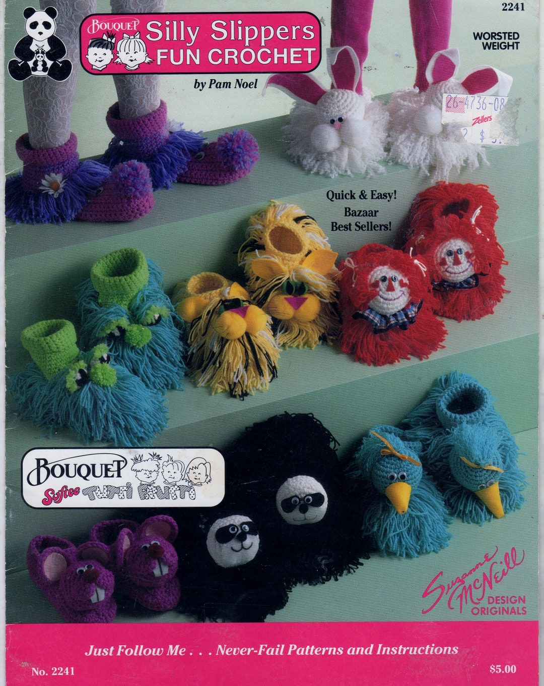 Crochet Pattern - Silly Slippers Fun Crochet - Cow, Pig, Clown, Bunny ...