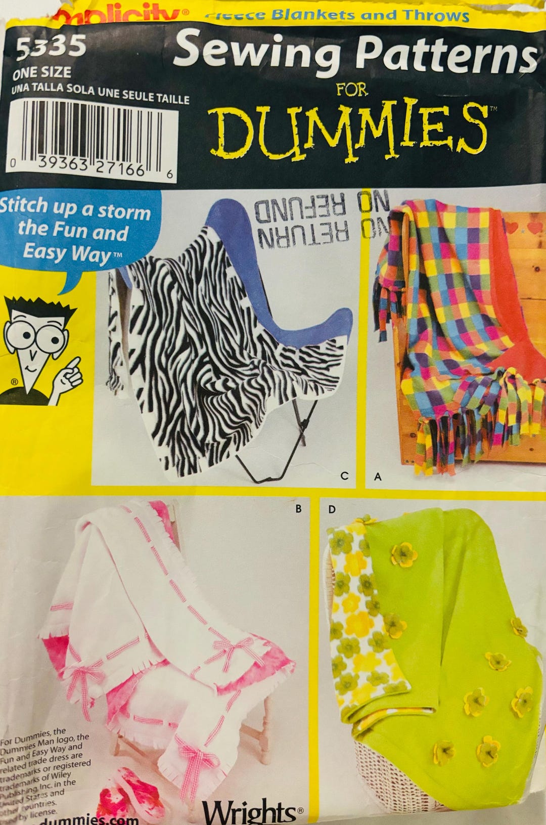 Sewing Pattern for Dummies Simplicity 5335 - Fleece Blankets - Uncut FF ...