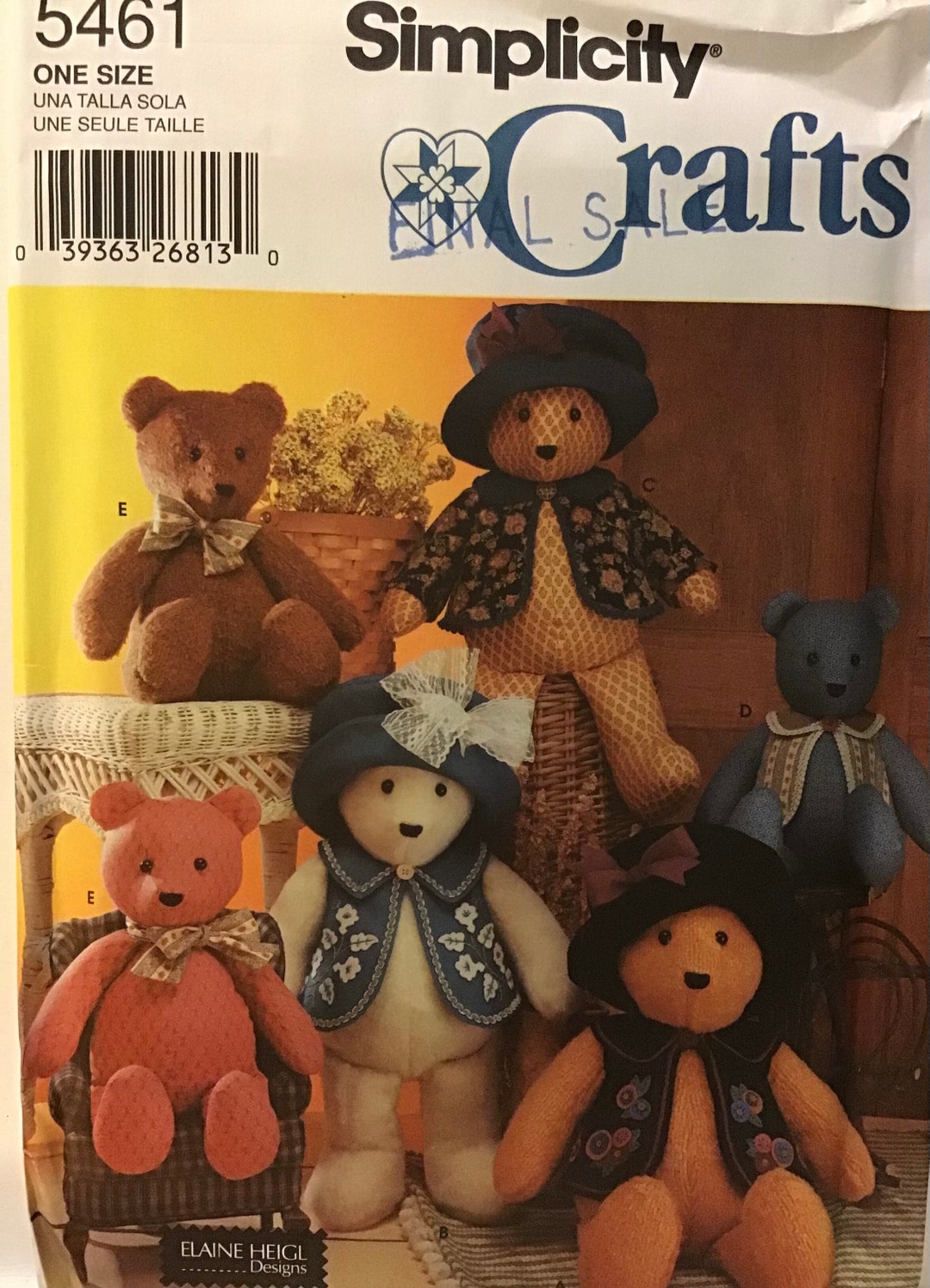 Sewing Pattern Simplicity 5461 18 45.5 Cm and 22 56 Cm Stuffed Teddy Bears With Clothes ...