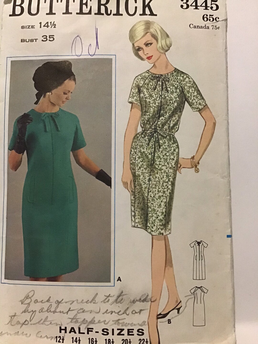 Vintage Butterick 3445 Sewing Pattern Women’s Semi-fitted Princess Seam ...