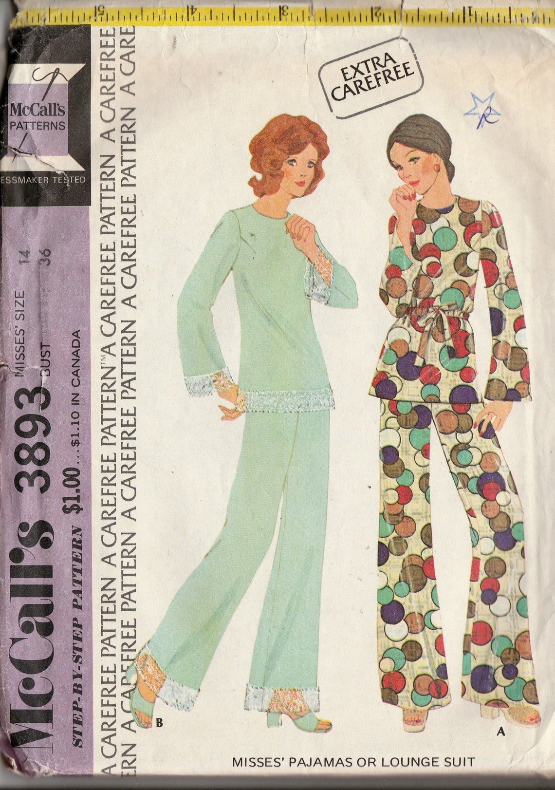 Vintage 70's Mccall's 3893 Sewing Pattern Women's Pajamas or Lounge ...