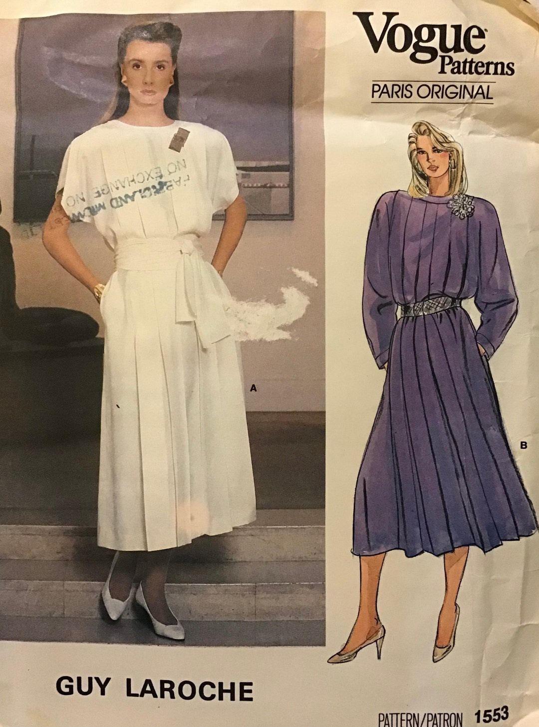 Vintage 80's Sewing Pattern Vogue 1553 Guy Laroche Women's Misses ...