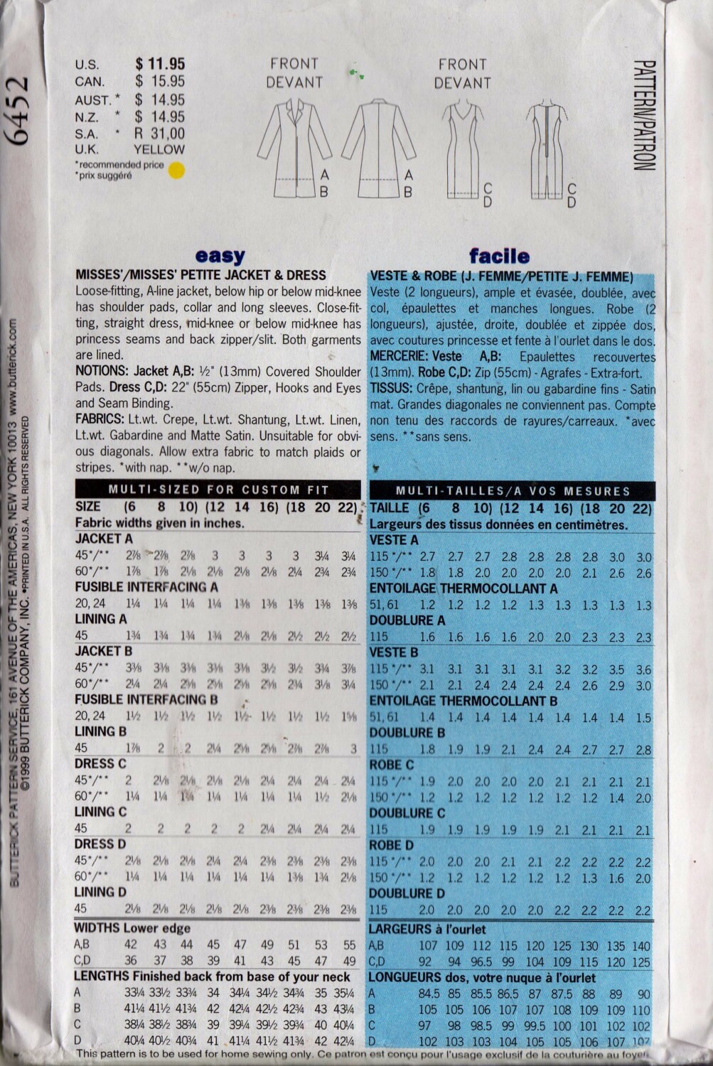 Sewing Pattern Butterick 6452 Womens Sleeveless Dress & | Etsy