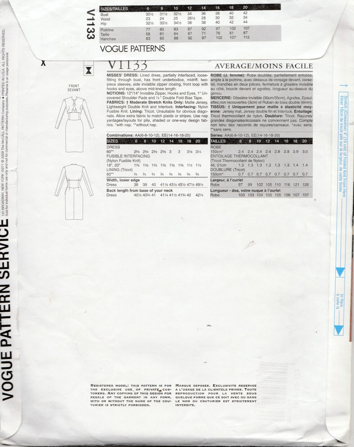 Sewing Pattern Vogue 1133 Guy Laroche Women's Misses Dress Keyhole ...