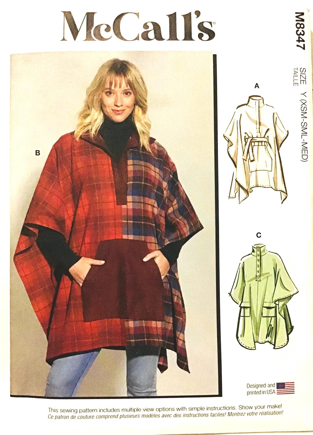 Sewing Pattern Mccall's 8347 Women's Pullover Poncho Size XS-S-M 4-6, 8-10, 12-14 - Uncut ...