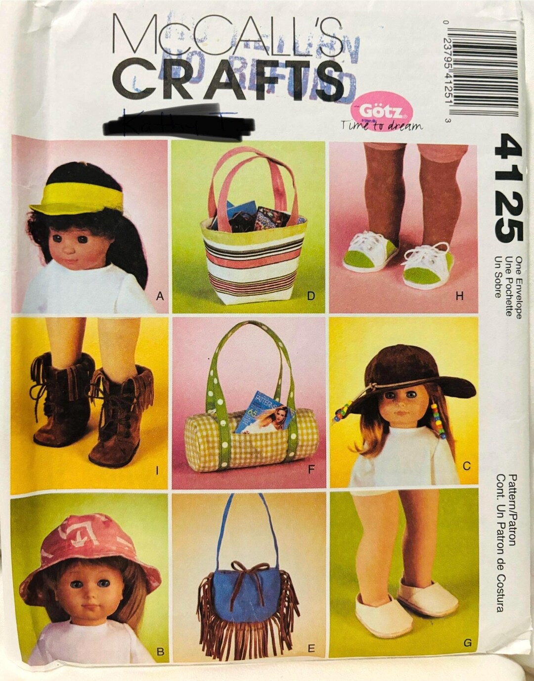 Sewing Pattern Mccall’s 4125 18” Doll Accessories - Visor Hat Shoes Bag ...