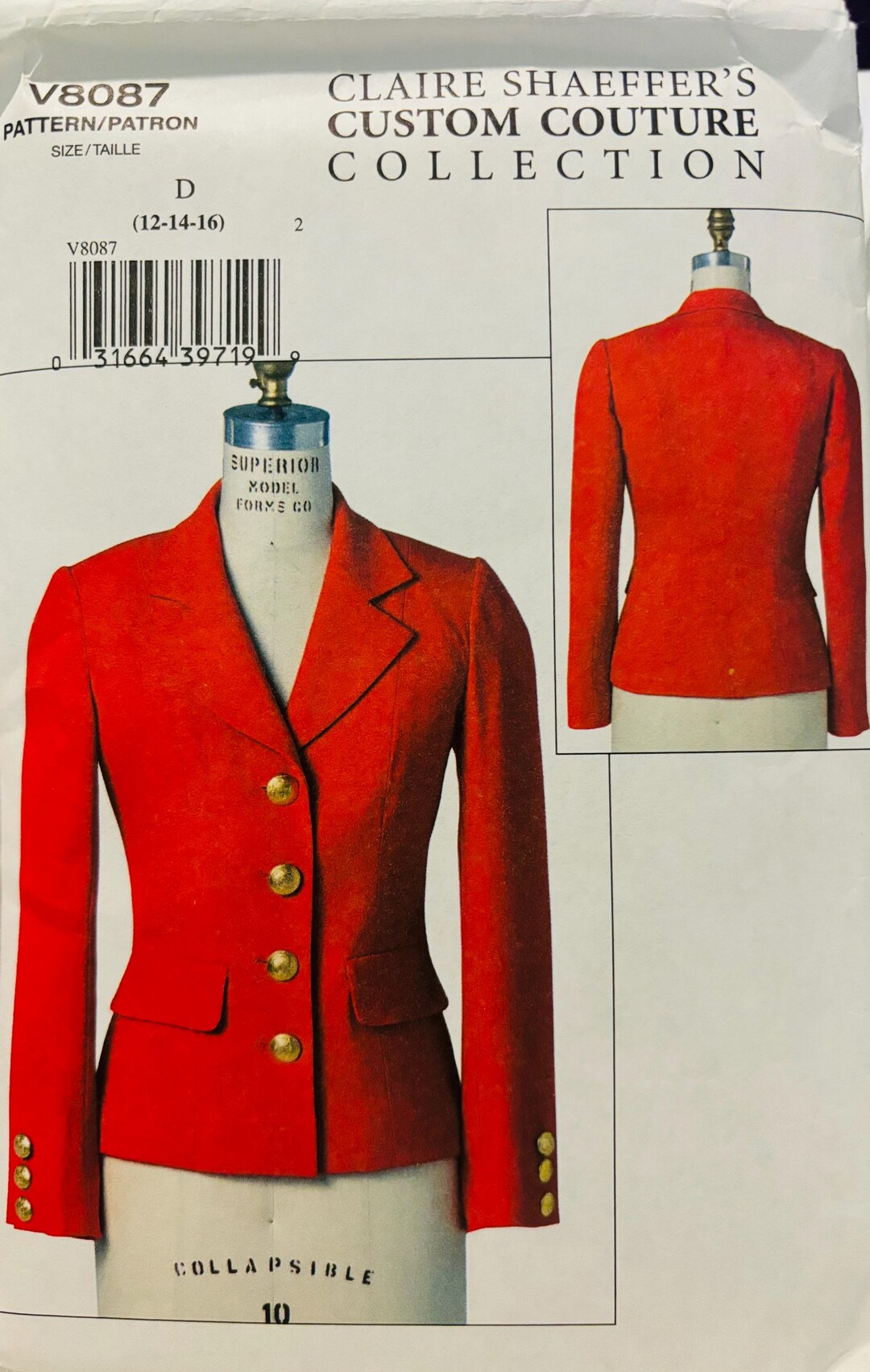 Sewing Pattern Claire Schaeffer Vogue 8087 Womens Semi-fitted Jacket ...