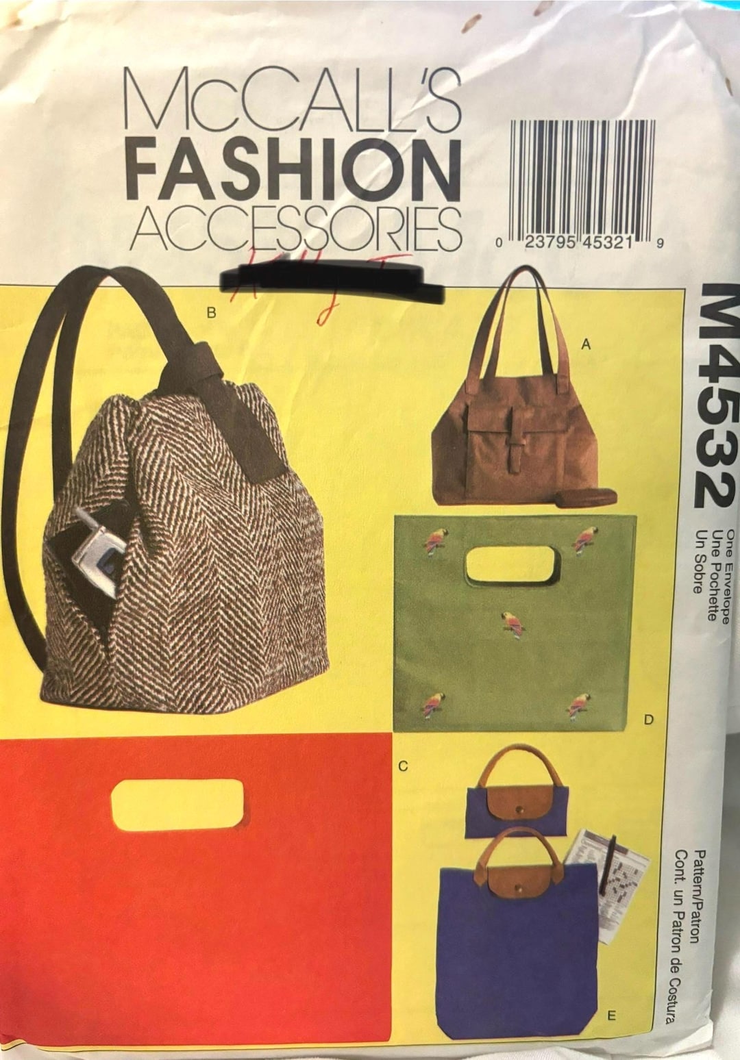 Sewing Pattern Mccalls 4532 Backpack, Sling, Tote Purse 5 Designs Uncut ...