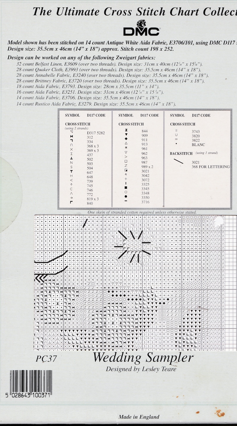 DMC Counted Cross Stitch Sampler Pattern Wedding Sampler - Etsy