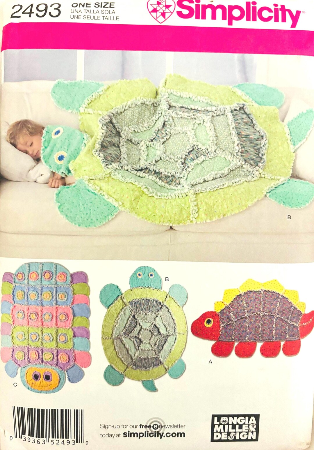 Sewing Pattern Simplicity 2493 Rag Quilt Turtle Dinosaur Caterpillar ...