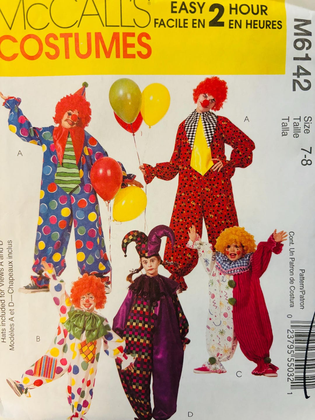 Sewing Pattern Mccall’s 6142 Girls Boys Clown Costume Size 7-8 Chest 26 ...