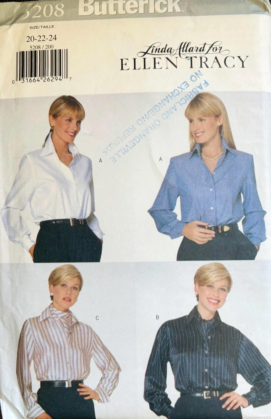 Butterick 5208 Sewing Pattern - Women’s Loose Fitting Shirt With Bias ...