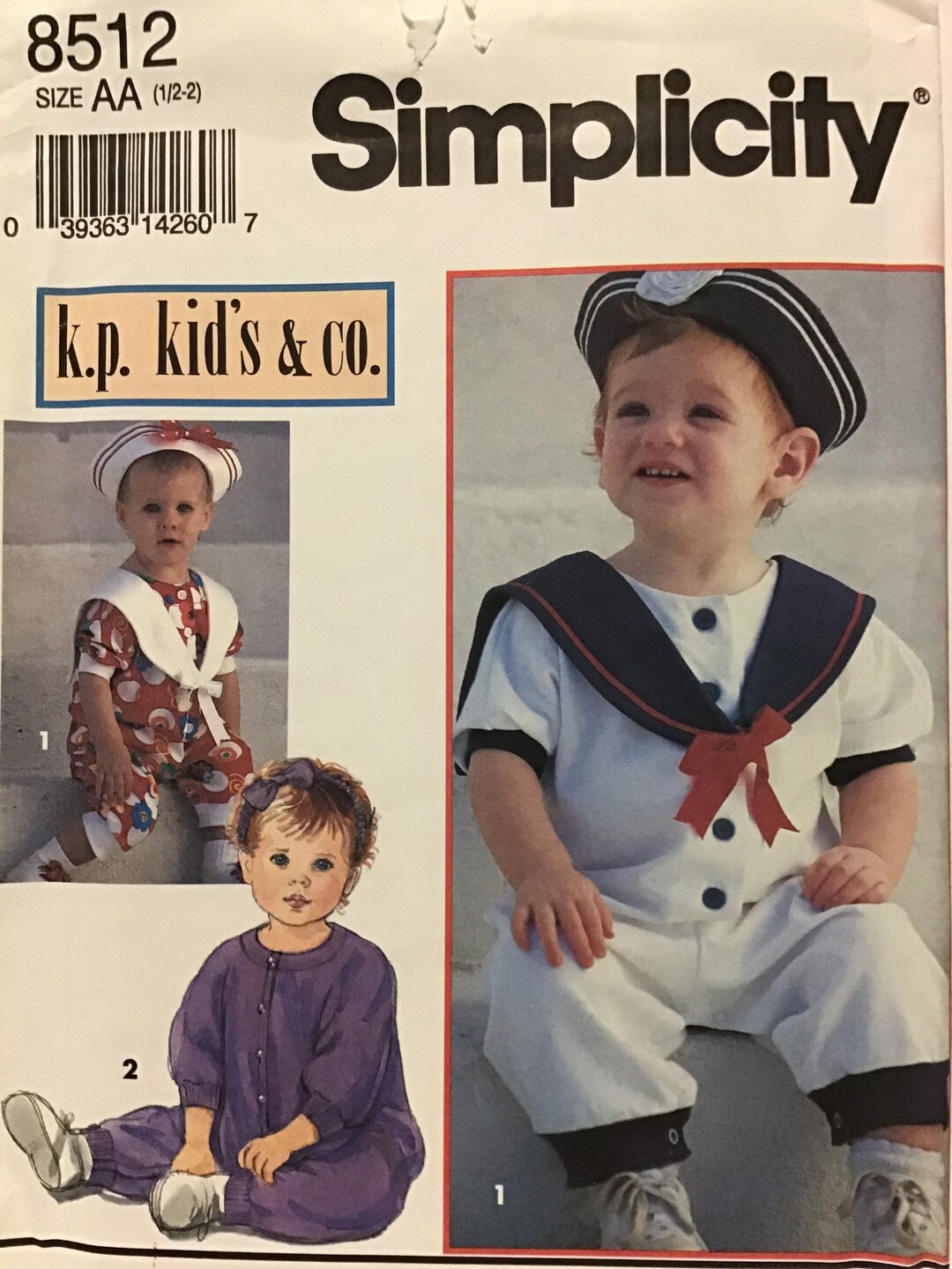 Sewing Pattern Simplicity 8512 Baby Toddler’s Sailor Romper Hat ...
