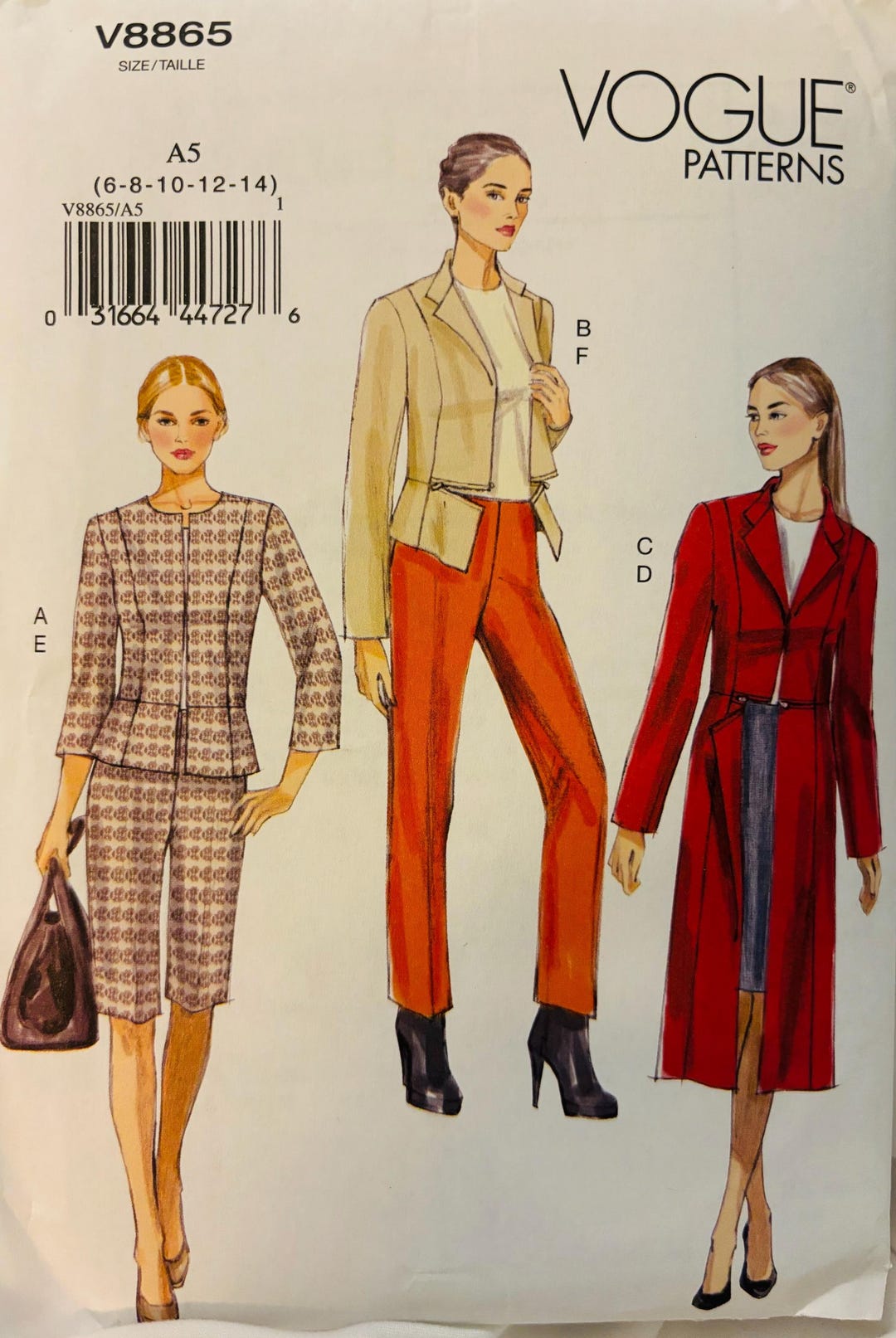 Sewing Pattern Vogue 8865 Women's Misses' Jacket Skirt Shorts and Pants ...