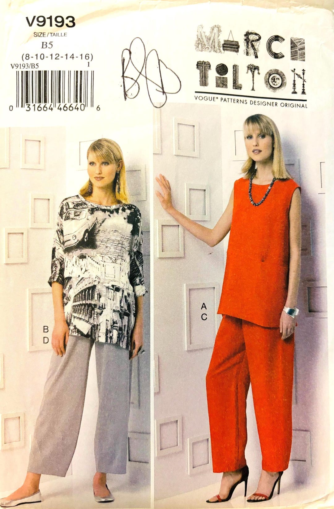 Sewing Pattern Vogue 9193 Marcy Tilton Women’s Loose-fitting Pullover ...