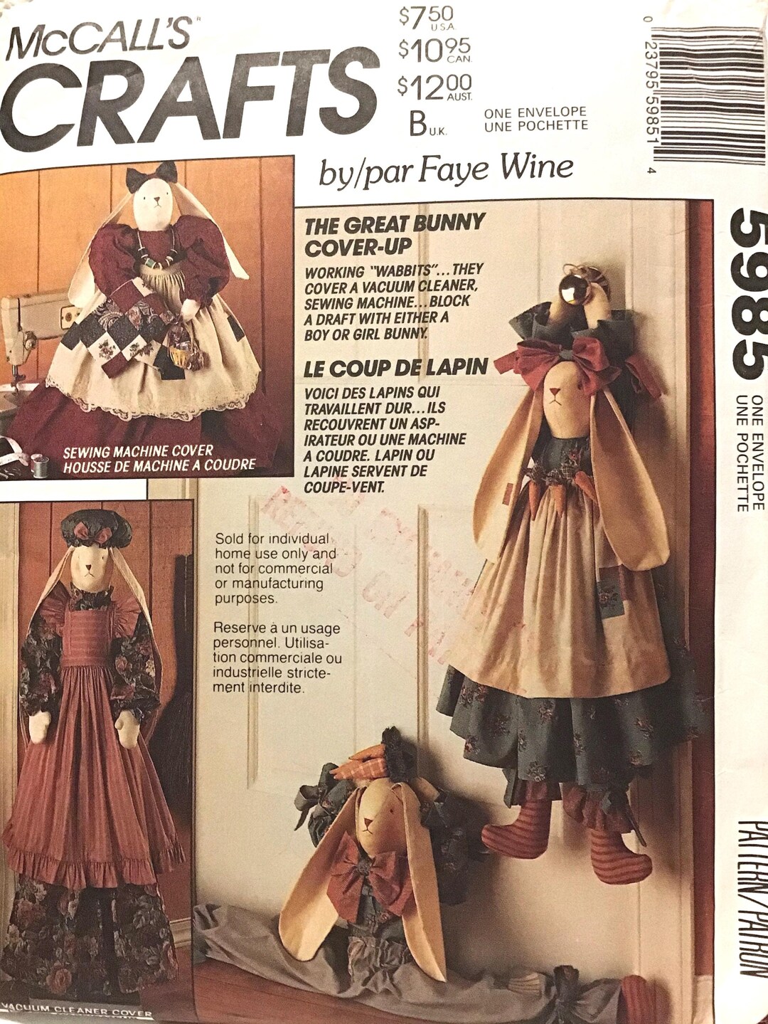 Sewing Pattern Mccalls 5985 Great Bunny Rabbit Vacuum Cleaner Cover ...