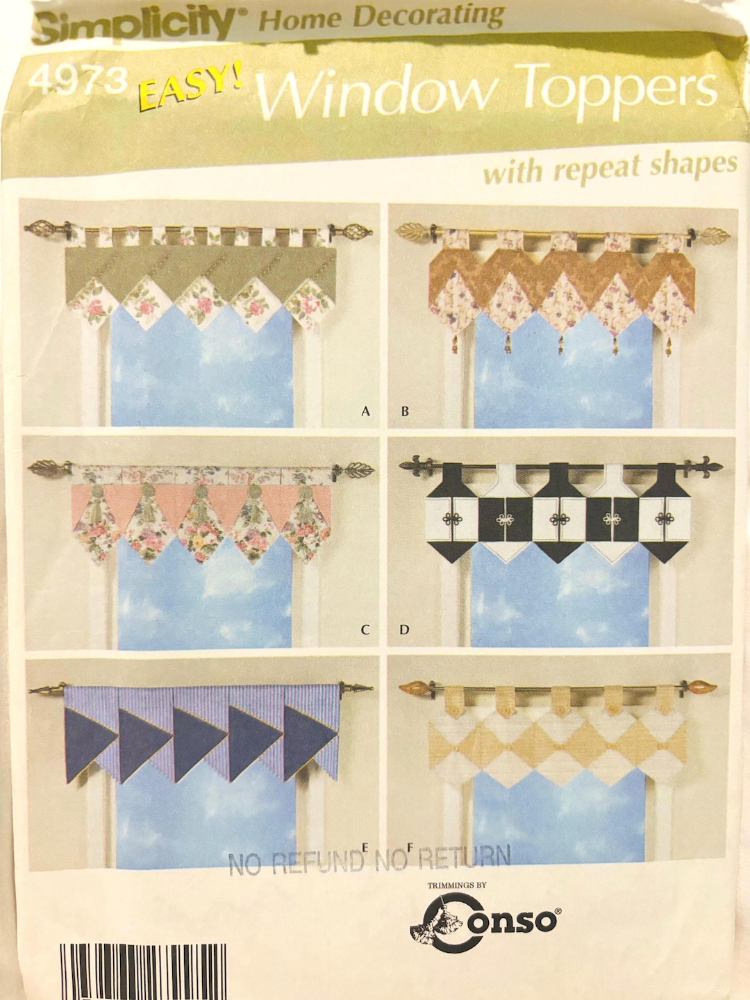 Sewing Pattern Simplicity 4973 - Window Toppers Curtain Valance - Uncut ...